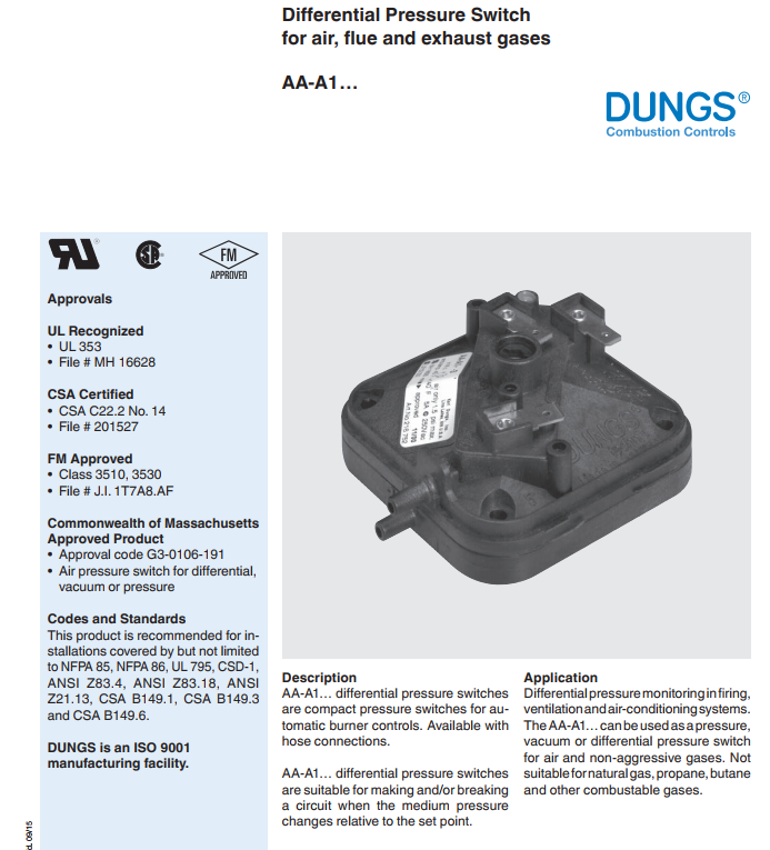 Công tắc áp suất khí AA-A1- DUNGS - Cao Đạt TAE Co.,LTD